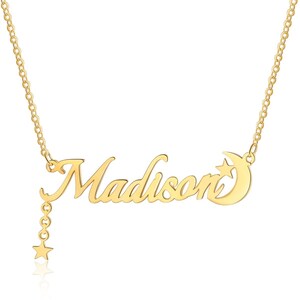 Star and Moon Name Necklace, Personalized Jewelry, Astrological ...