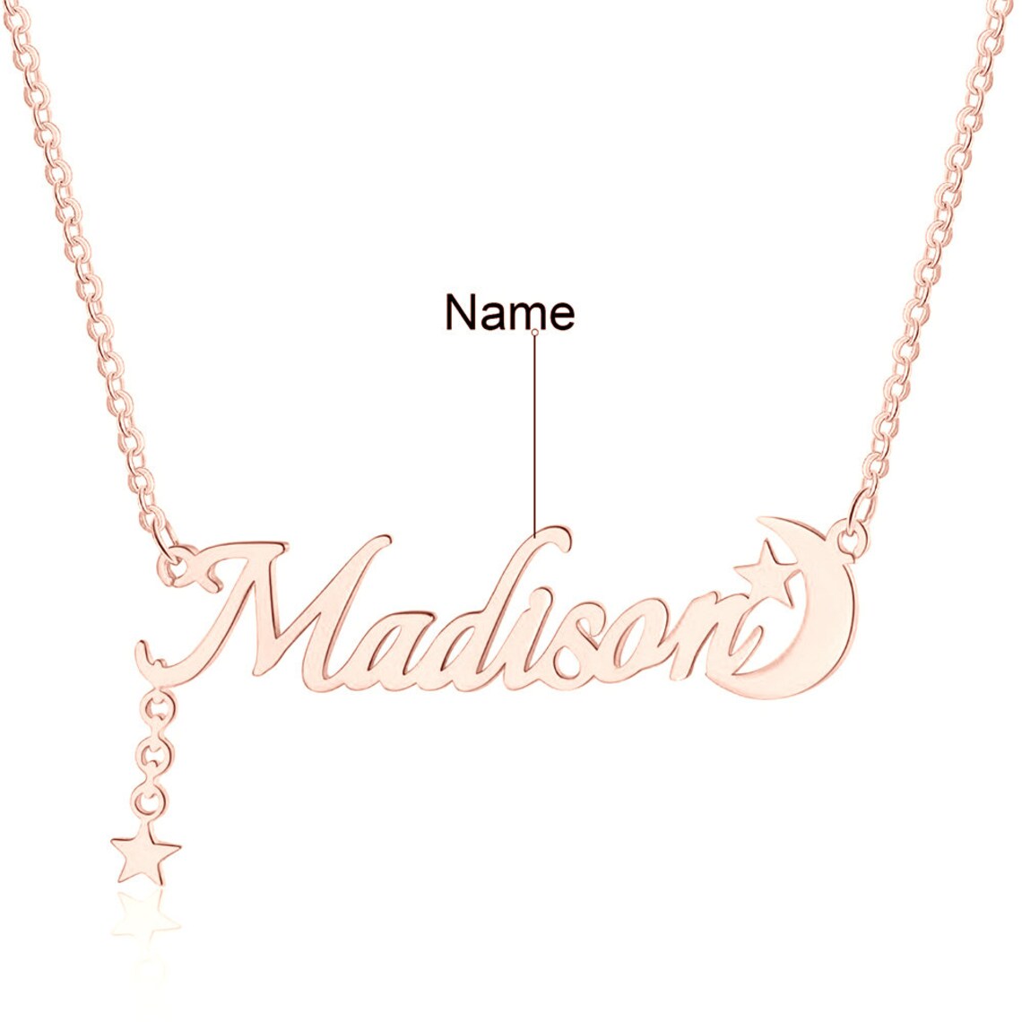 Star and Moon Name Necklace, Personalized Jewelry, Astrological ...