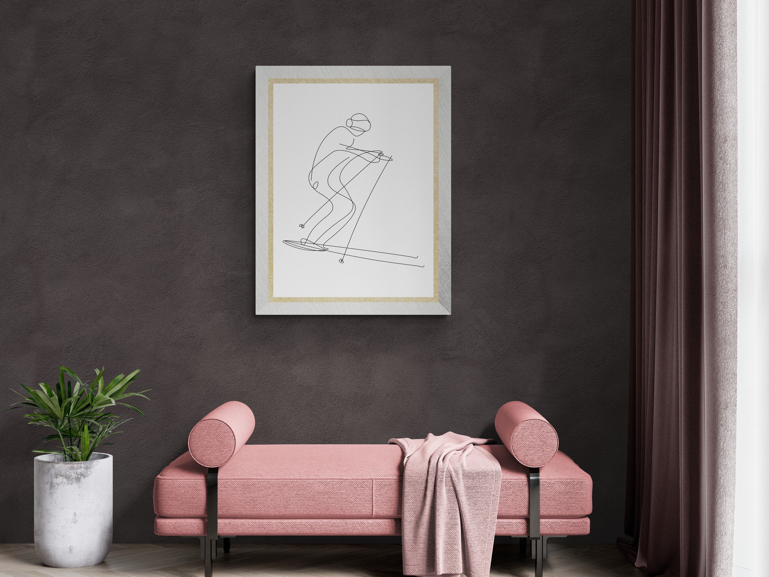 Minimalist Skiing Line Drawing Printable Wall Art Sports Fan - Etsy