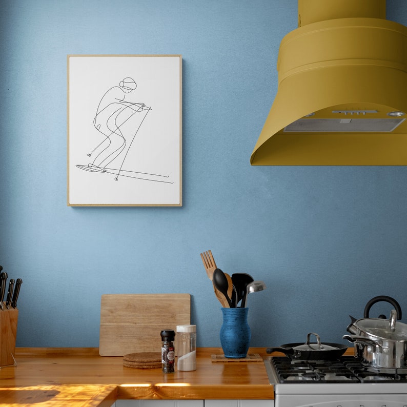 Minimalist Skiing Line Drawing Printable Wall Art Sports Fan - Etsy