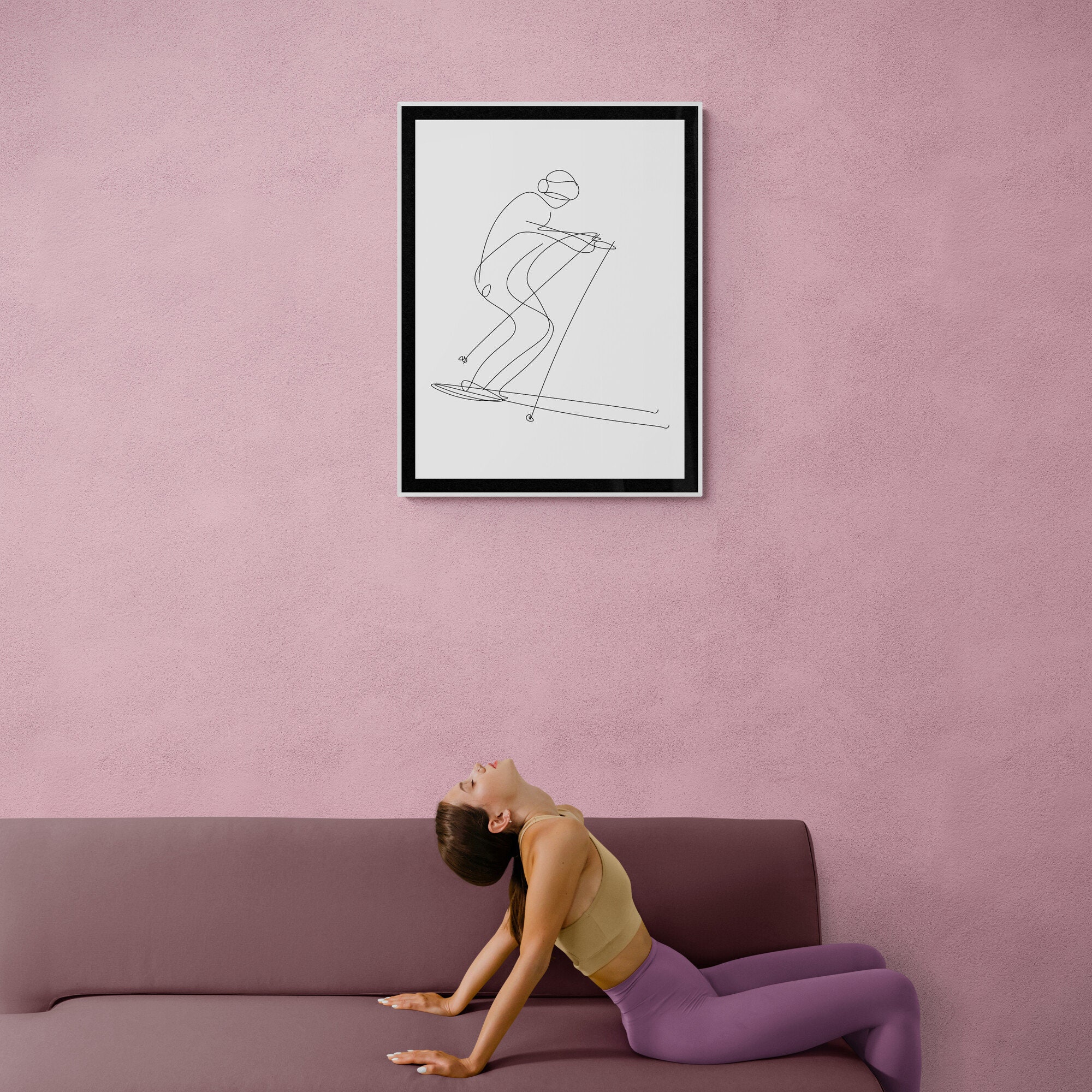 Minimalist Skiing Line Drawing Printable Wall Art Sports Fan - Etsy