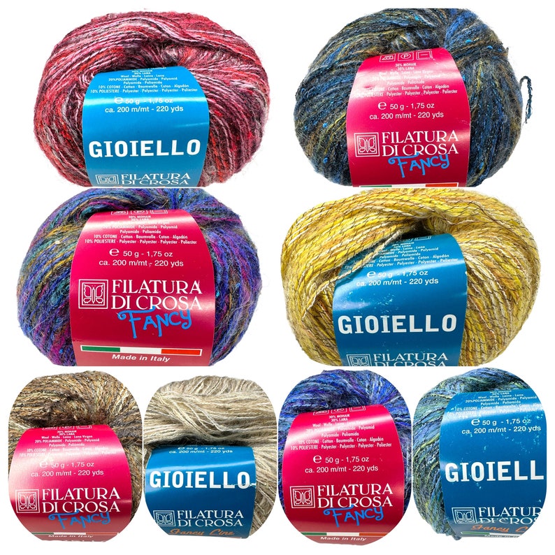 FILATURA Di CROSA GIOIELLO Fancy Line Yarn 8 Color Choices 50gms 219yds ...