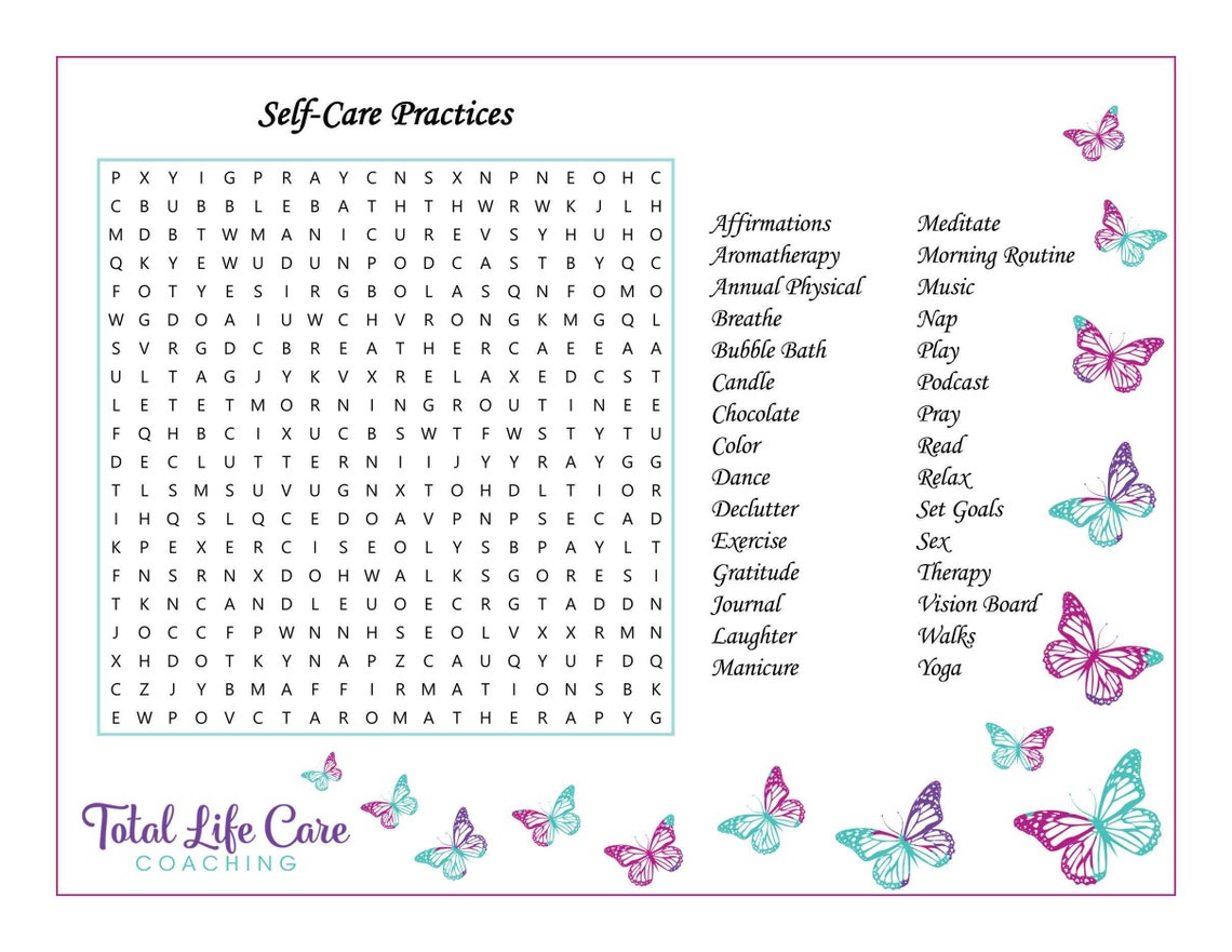 Self-care Word Search - Etsy