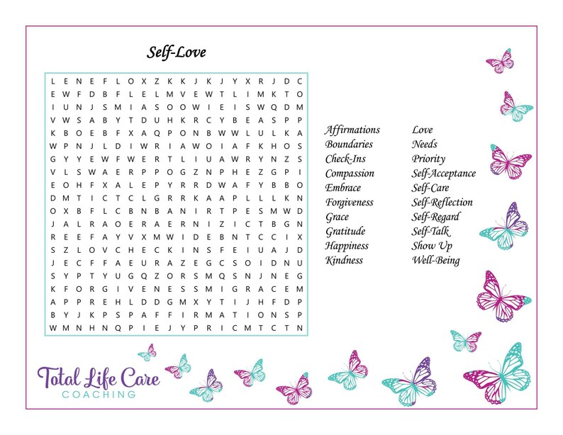 Self-care Word Search - Etsy