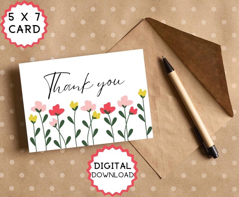 Thank You Card. Floral Thank You Card. 5x7 Printable Card. - Etsy
