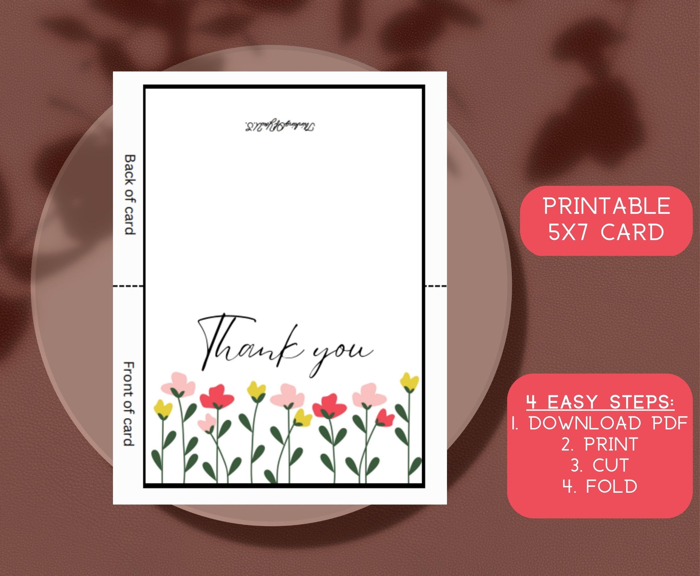 Thank You Card. Floral Thank You Card. 5x7 Printable Card. - Etsy