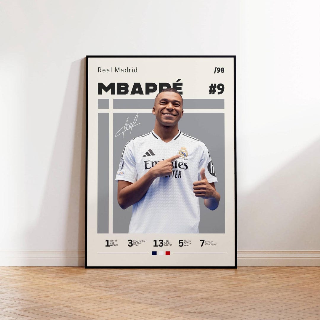 Kylian Mbappe Poster, Real Madrid Print, Mbappe Fan Gift, Soccer Gifts ...
