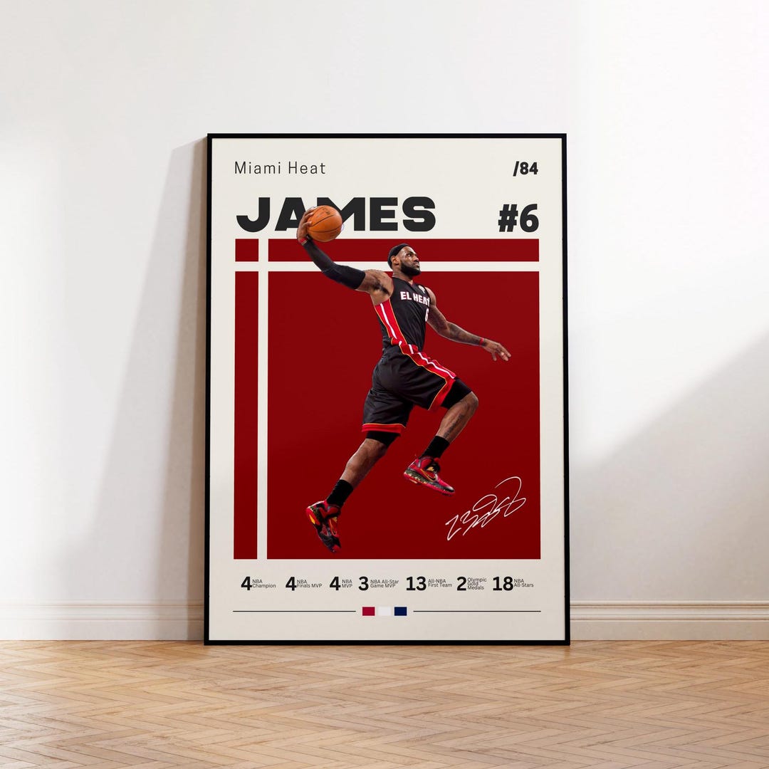 Lebron James Poster, Miami Heat Print, Lebron James Fan Gift ...
