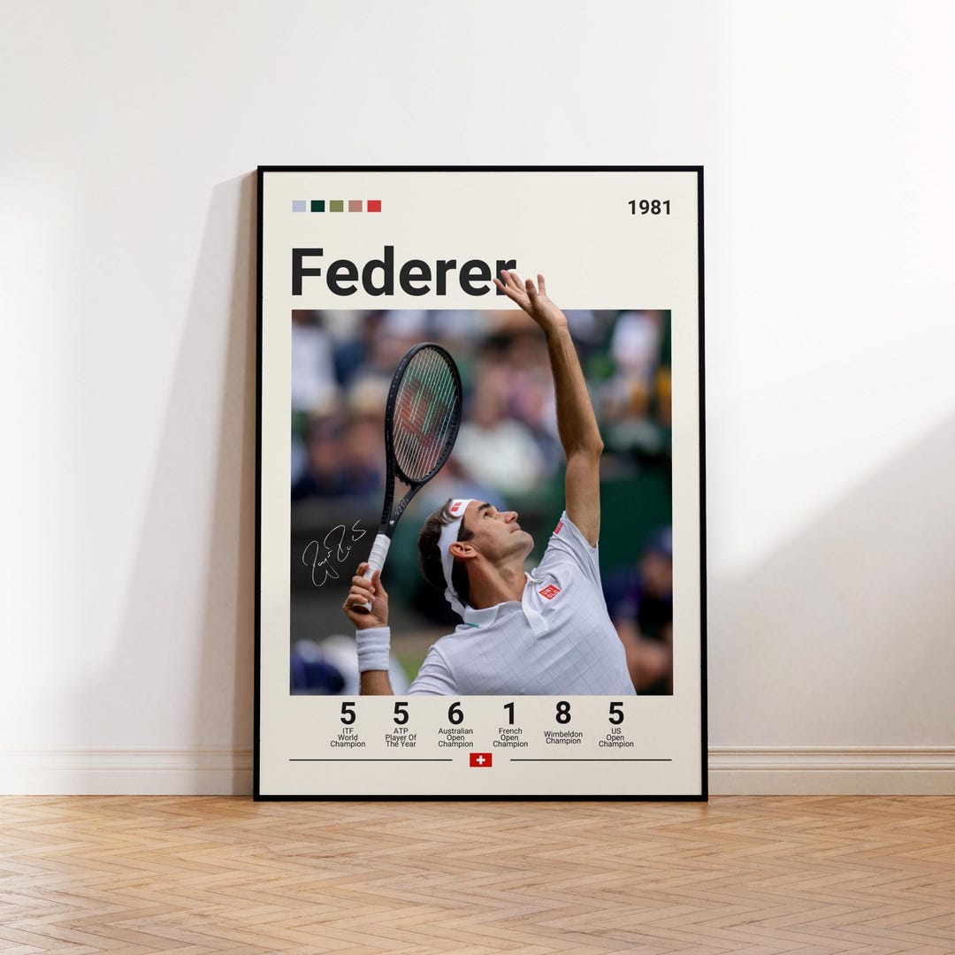 Roger Federer Poster, Tennis Fan Gift, Tennis Poster, Modern Sports Art ...