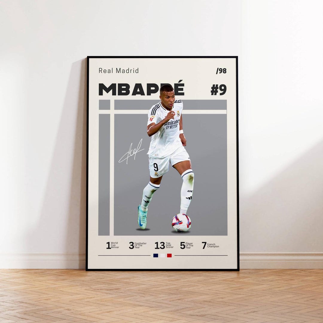 Kylian Mbappe Poster, Real Madrid Print, Mbappe Fan Gift, Soccer Gifts ...