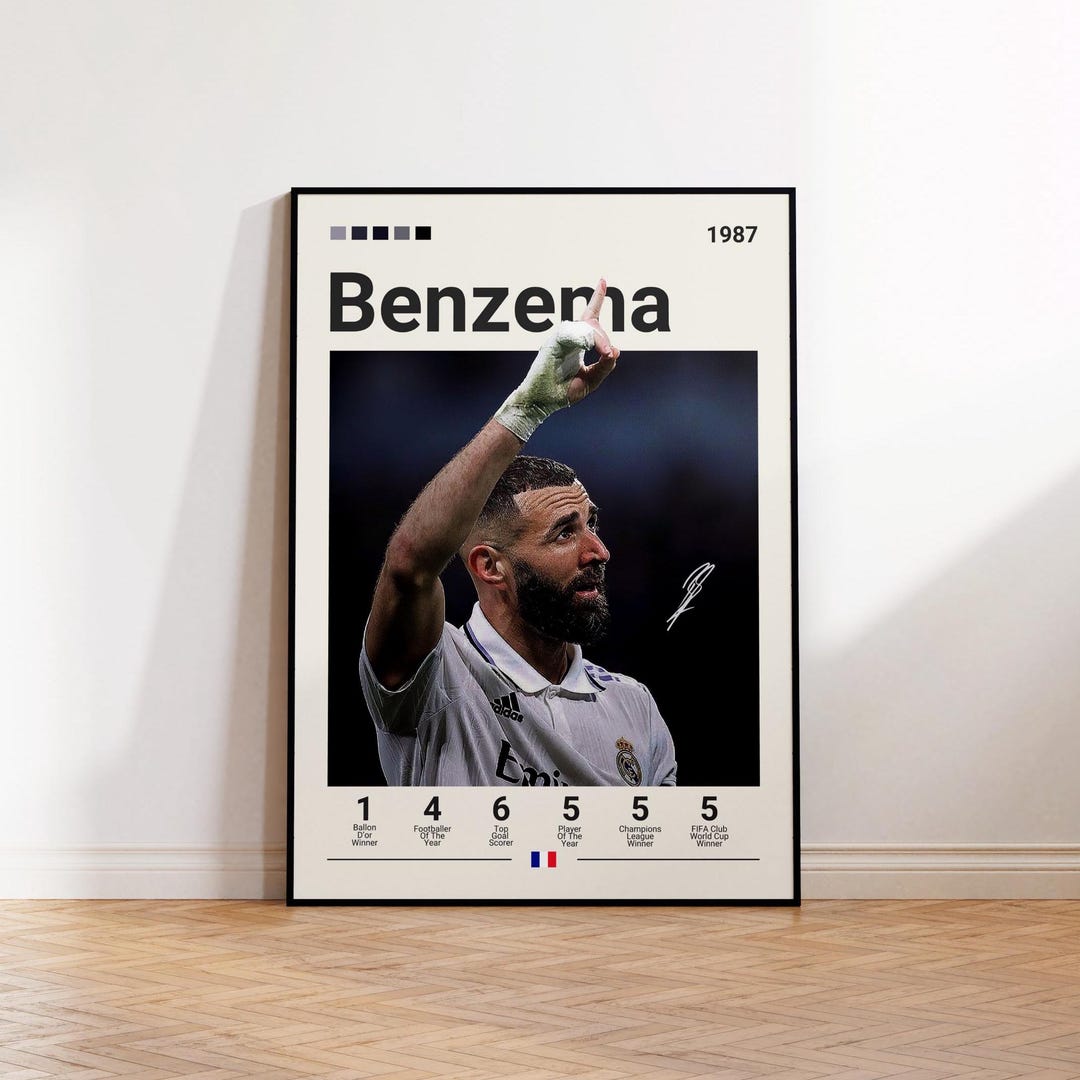 Karim Benzema Poster, Real Madrid Print, Benzema Fan Gift, Soccer Gifts ...