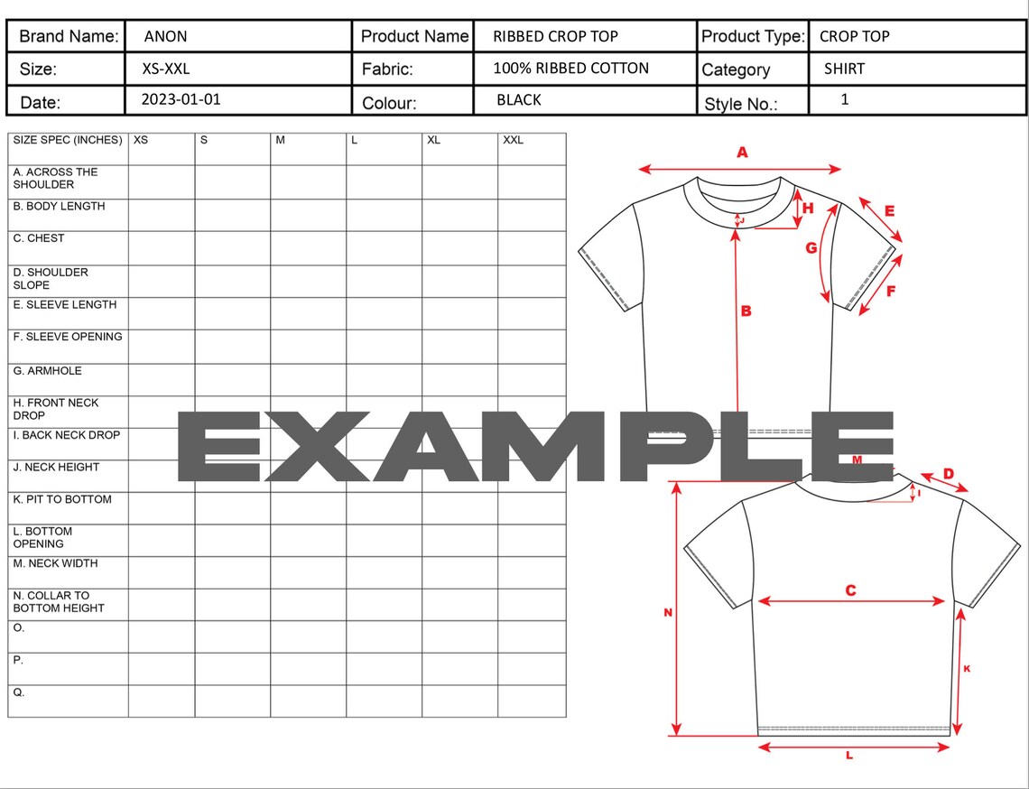 Classic Fitted Crop Top Techpack Mock-up Sample Downloadable File (adobe Illustrator, PDF) - Etsy