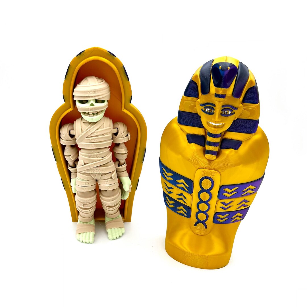 3D Printed Articulated Mummy Fidget Toy With Sarcophagus - Halloween ...