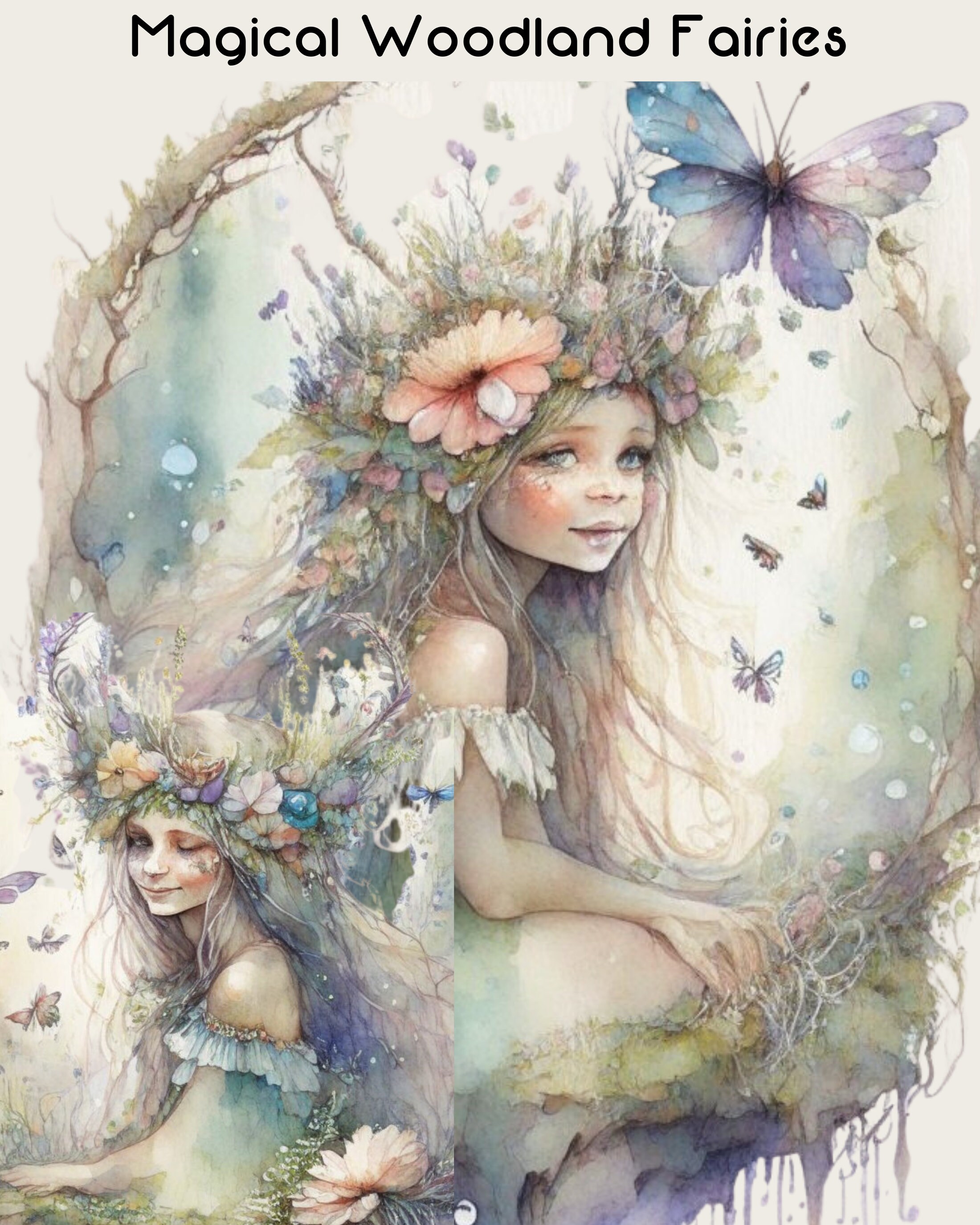 Watercolor Woodland Fairy Clipart Bundle, Fantasy Floral Fairy PNG Set ...