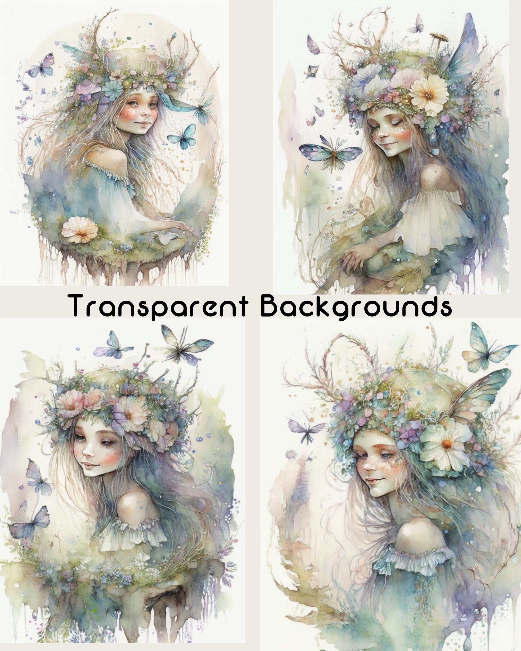 Watercolor Woodland Fairy Clipart Bundle, Fantasy Floral Fairy PNG Set ...