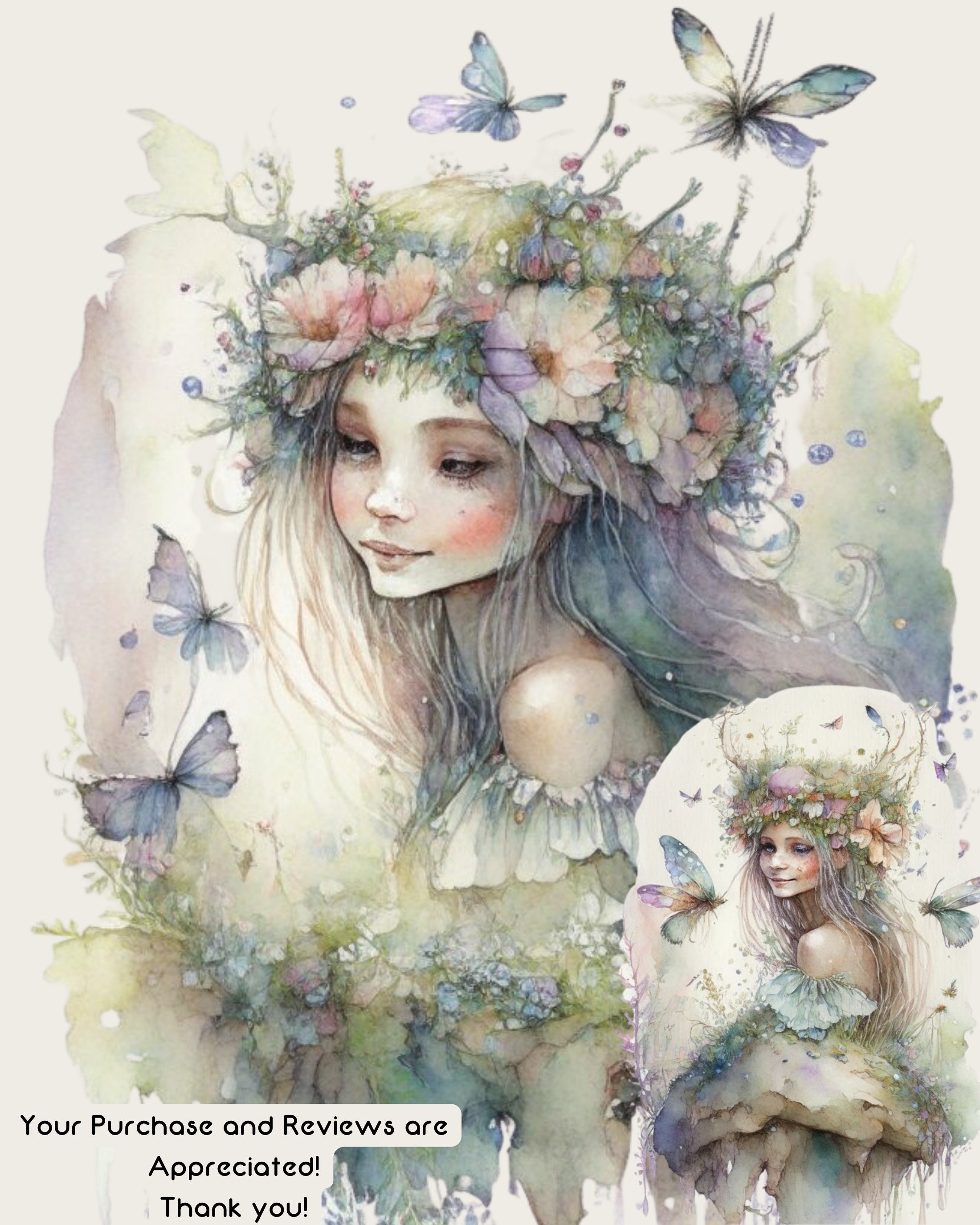 Watercolor Woodland Fairy Clipart Bundle, Fantasy Floral Fairy PNG Set ...