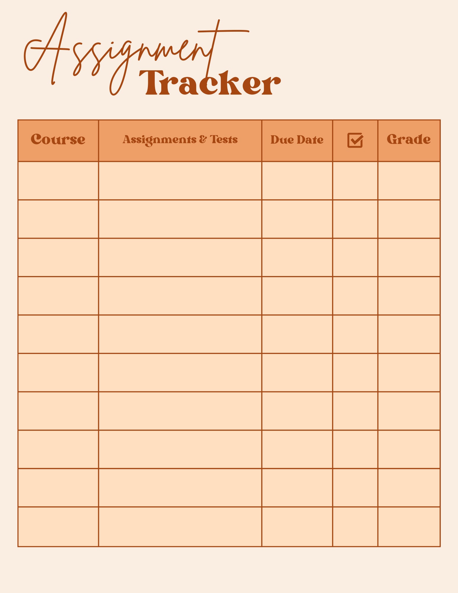 Student Digital Planner orange Printable Planner, Assignment Tracker, Assessment Tracker, Study ...