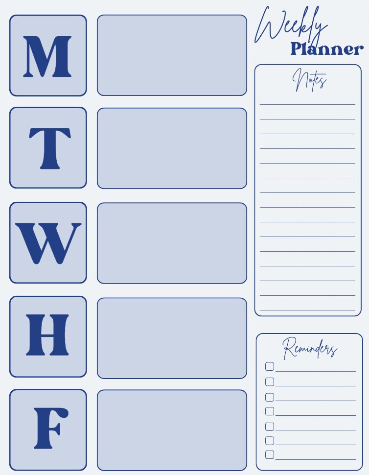 Student Digital Planner Blue Printable Planner, Assignment Tracker ...