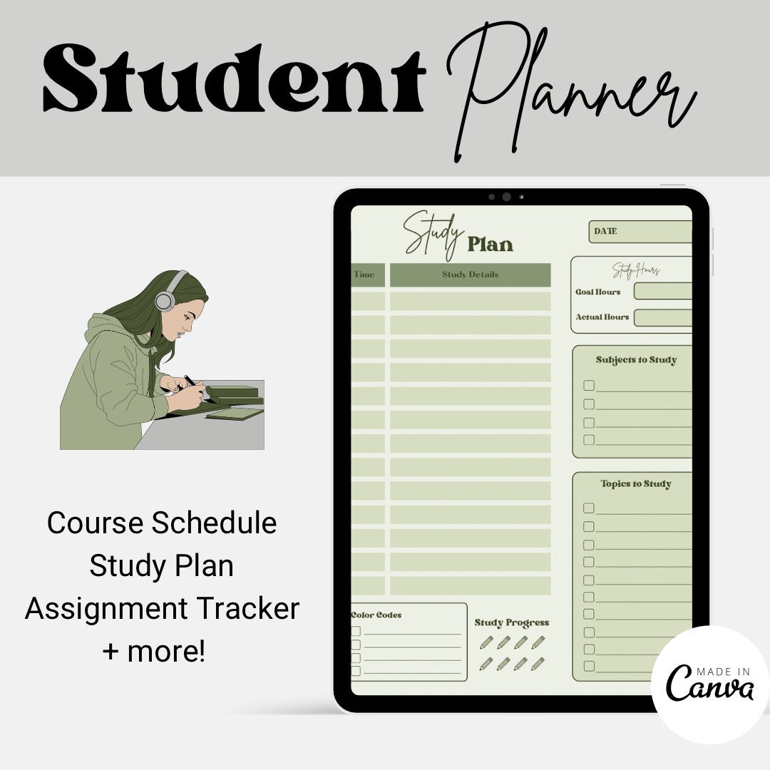 Student Digital Planner | Green |printable Planner, Assignment Tracker ...