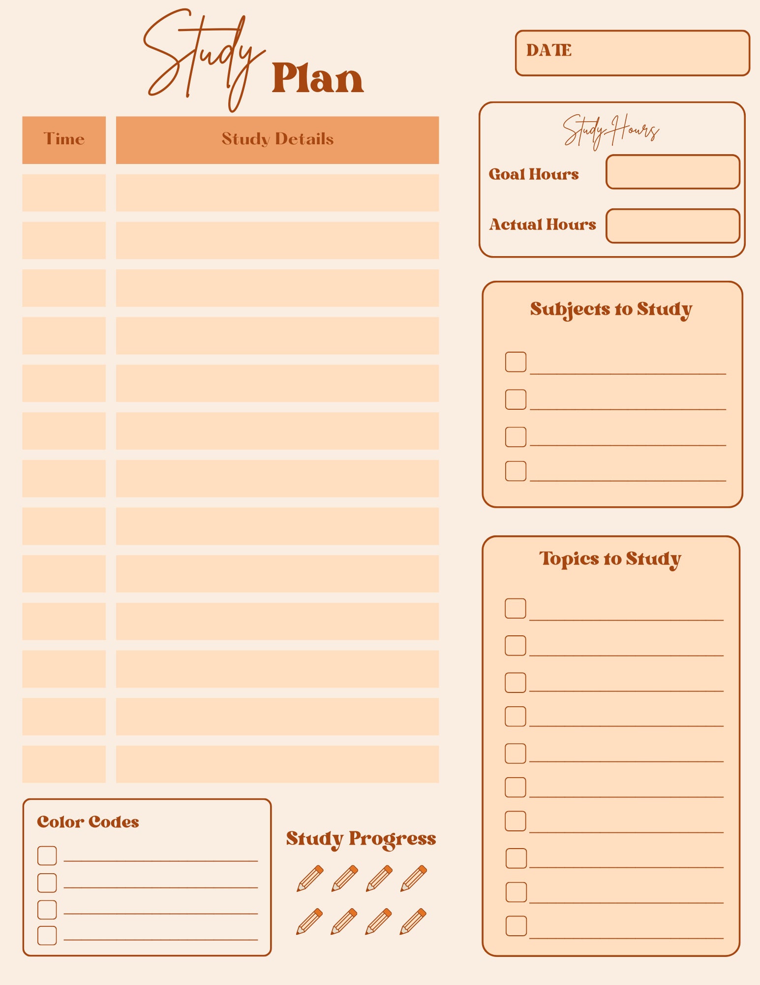 Student Digital Planner orange Printable Planner, Assignment Tracker ...