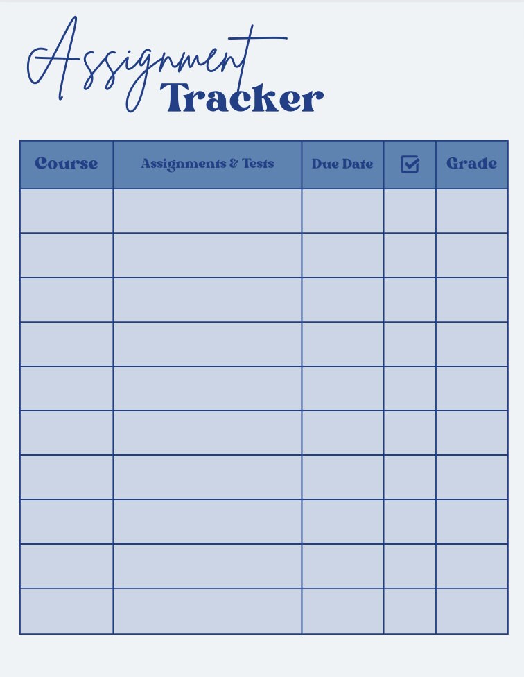 Student Digital Planner Blue Printable Planner, Assignment Tracker ...