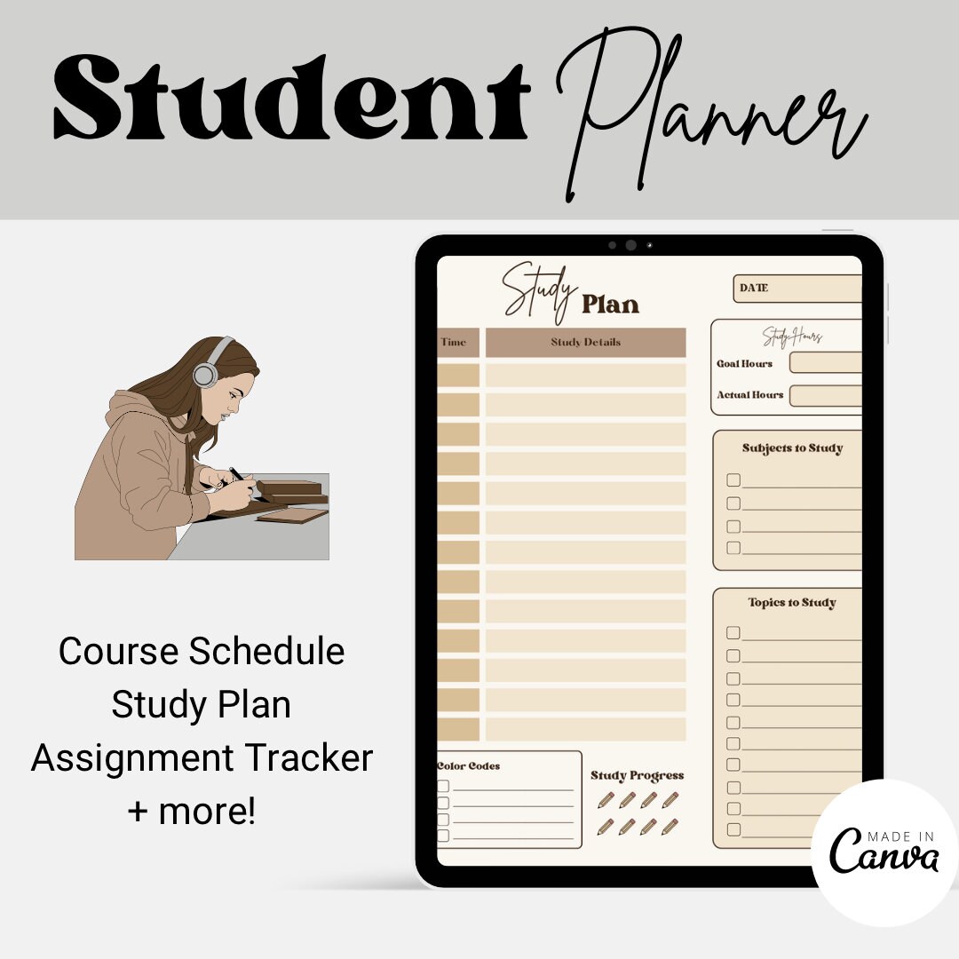 Student Digital Planner Printable Planner, Assignment Tracker ...