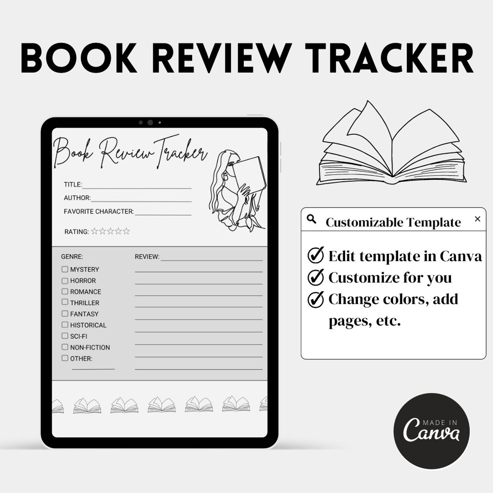 Book Review Tracker Reading Log, Reading Goals, Book Log, Book Review ...