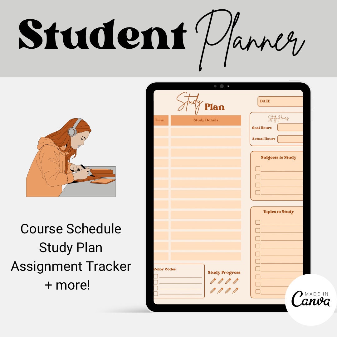 Student Digital Planner orange Printable Planner, Assignment Tracker, Assessment Tracker, Study ...