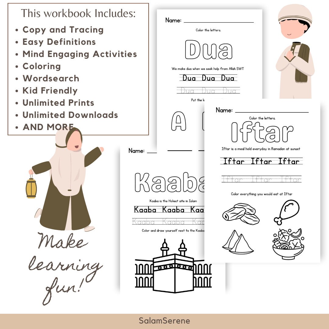 English Alphabet Islamic Illustrated Trace and Activity Workbook - Etsy
