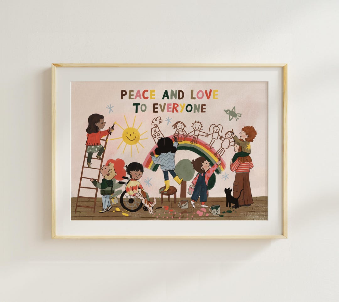 Peace and Love Mural Print: Inclusive Kids Wall Art - Etsy