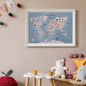 World Map Animals Poster - Illustrated Continents & Wildlife ...