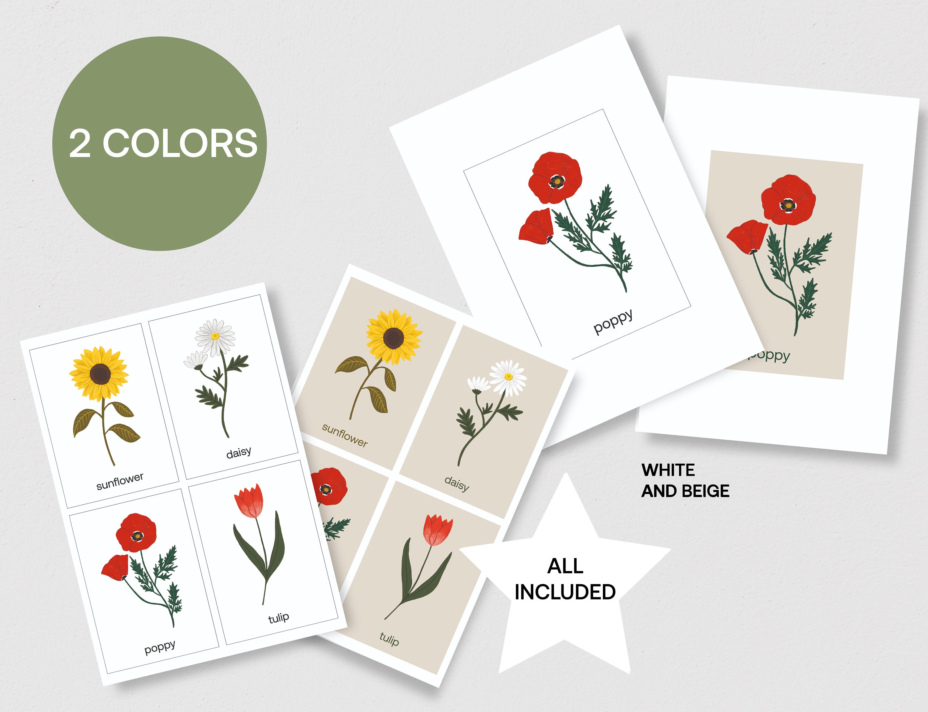 Flower Flash Cards Hand-illustrated, Montessori Digital Download ...