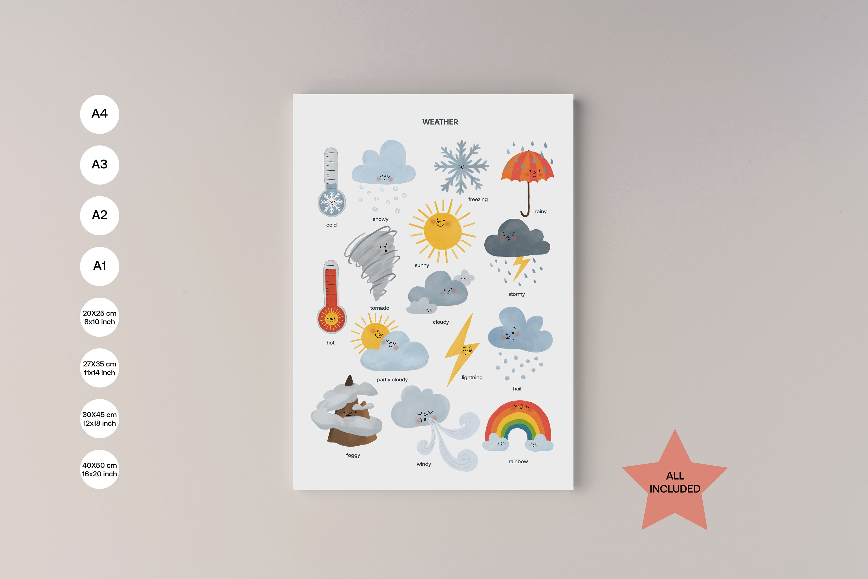 Illustrated Weather Poster Digital Download, Wall Art for Nursery ...