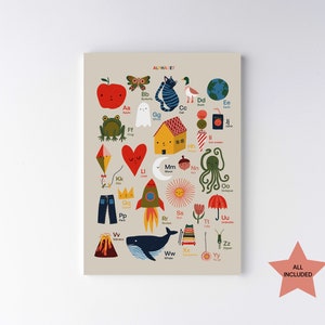 Hand-illustrated Educational Alphabet - Wall Art for Nurseries ...