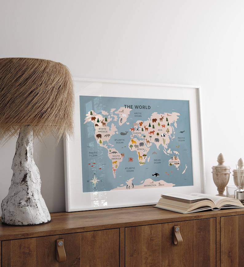 World Map Animals Poster: Montessori Kids Room Decor - Etsy