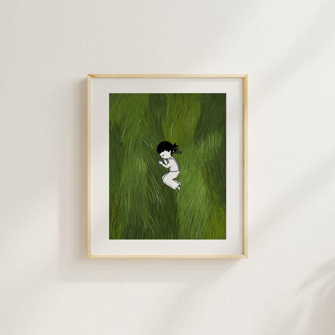 Child at Rest Poster - Peaceful Child Sleeping in Nature Illustration ...
