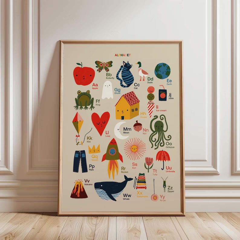 Hand-illustrated Educational Alphabet - Wall Art for Nurseries ...
