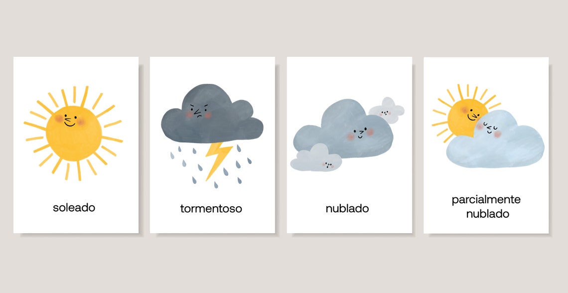 Tarjetas Educativas Del Tiempo - Ilustradas a Mano, Descarga Digital ...