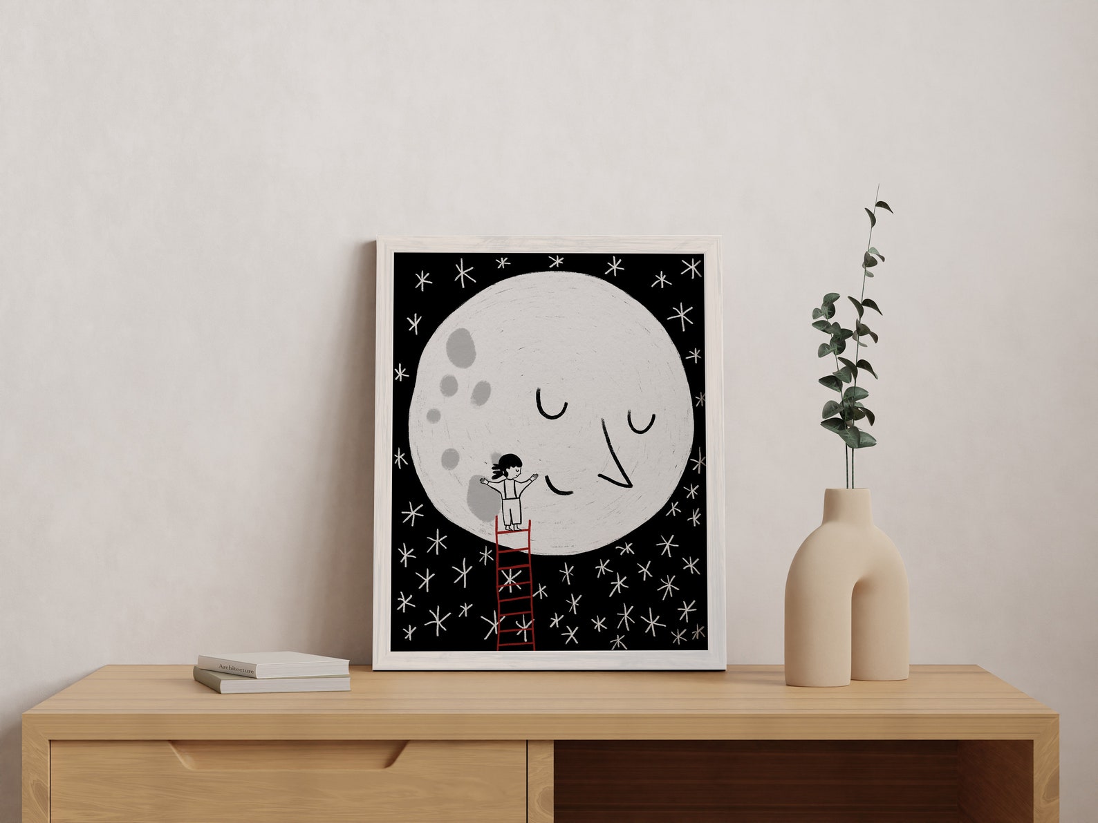 Child Hugging Moon Poster Inspiring Imagination and Love for Universe ...