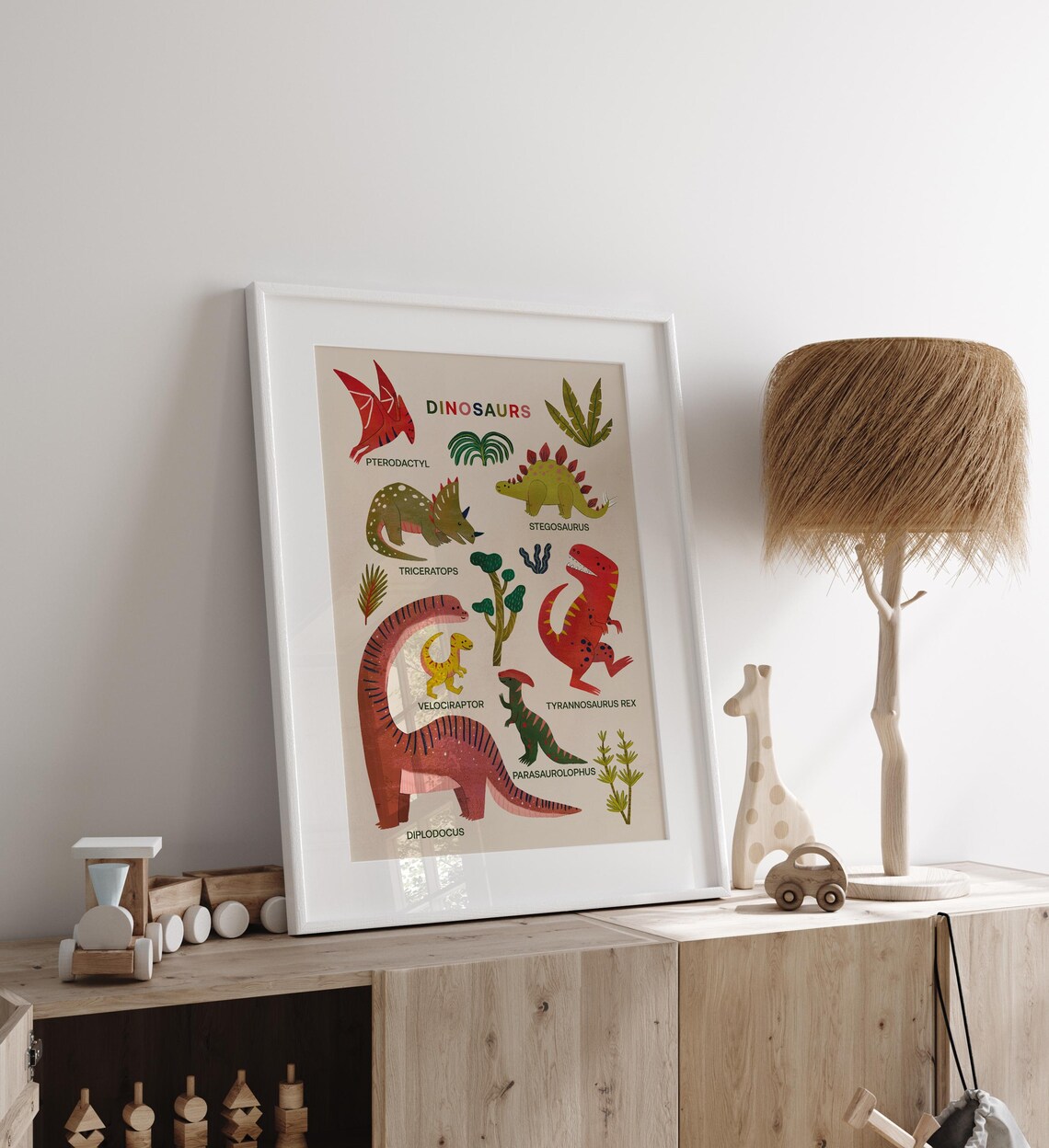 Dinosaur World Illustrated Poster Fun & Educational Prehistoric Wall ...