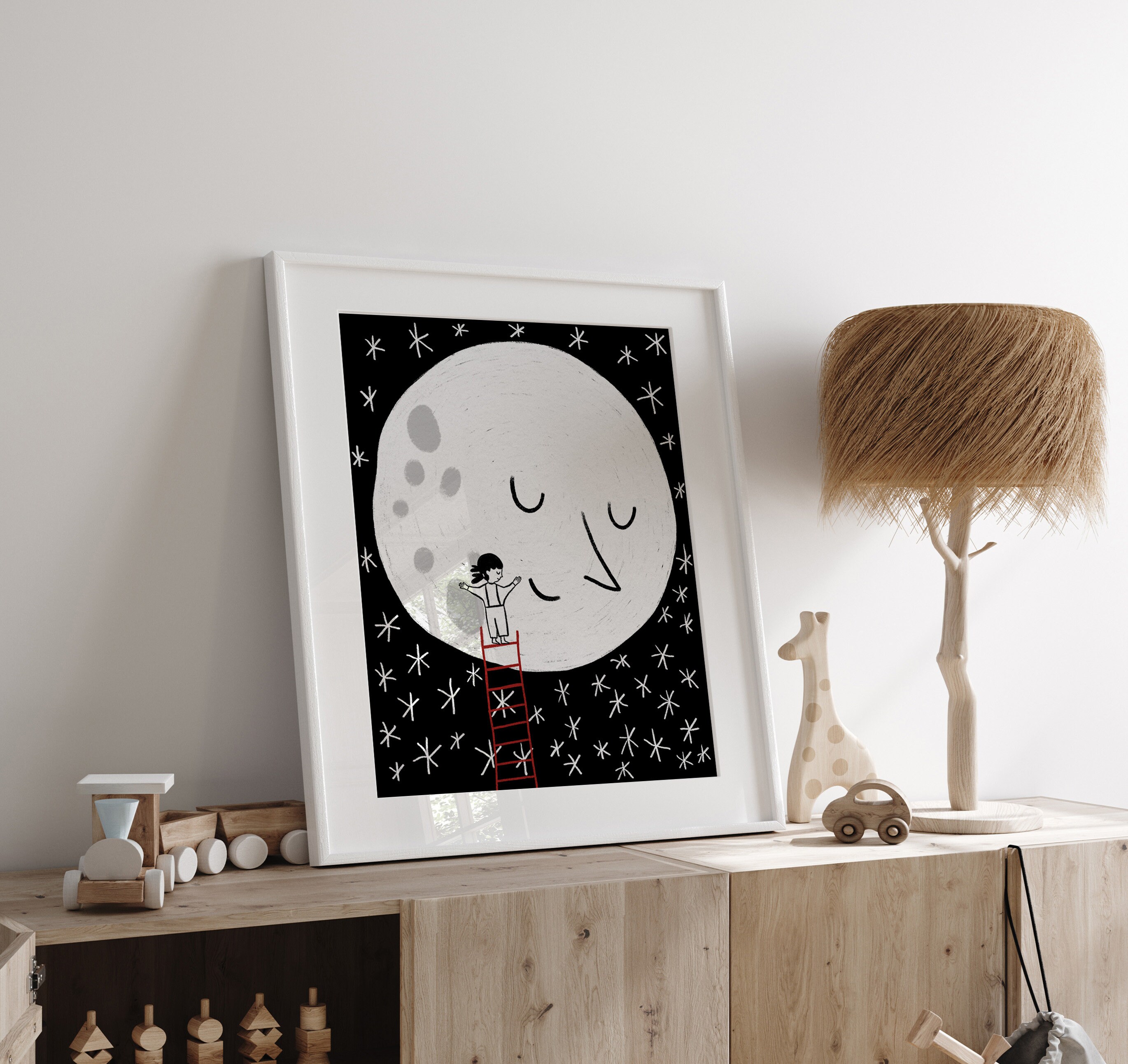 Child Hugging Moon Poster Inspiring Imagination and Love for Universe ...