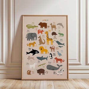 Animal Alphabet Wall Art – Hand-illustrated ABC Poster for Kids’ Rooms ...