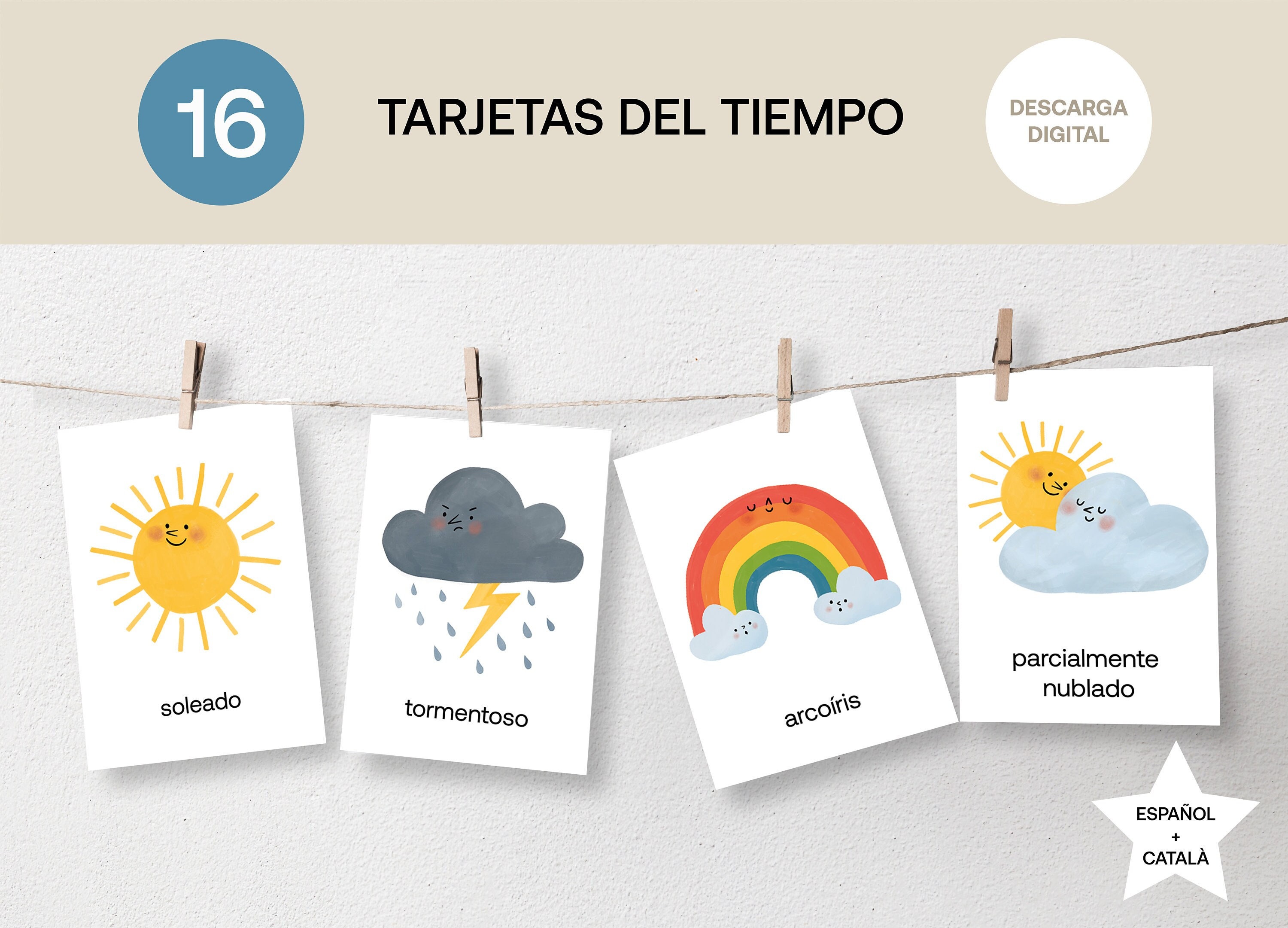 Tarjetas Educativas Del Tiempo - Ilustradas a Mano, Descarga Digital ...