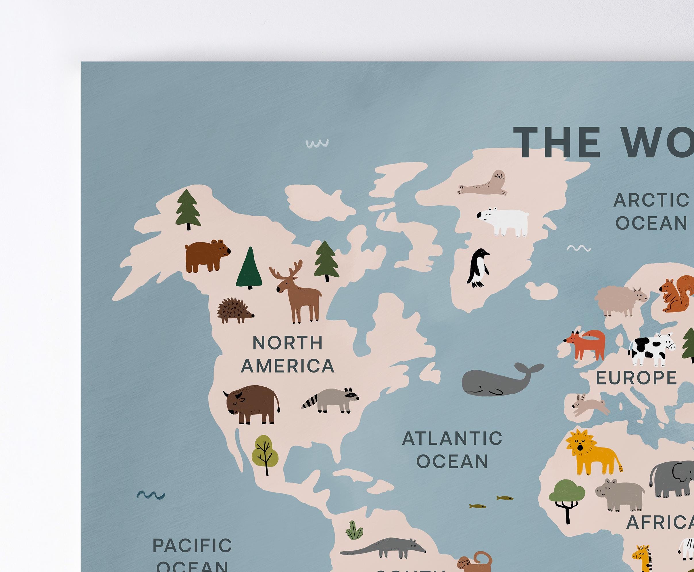World Map Animals Poster: Montessori Kids Room Decor - Etsy Canada