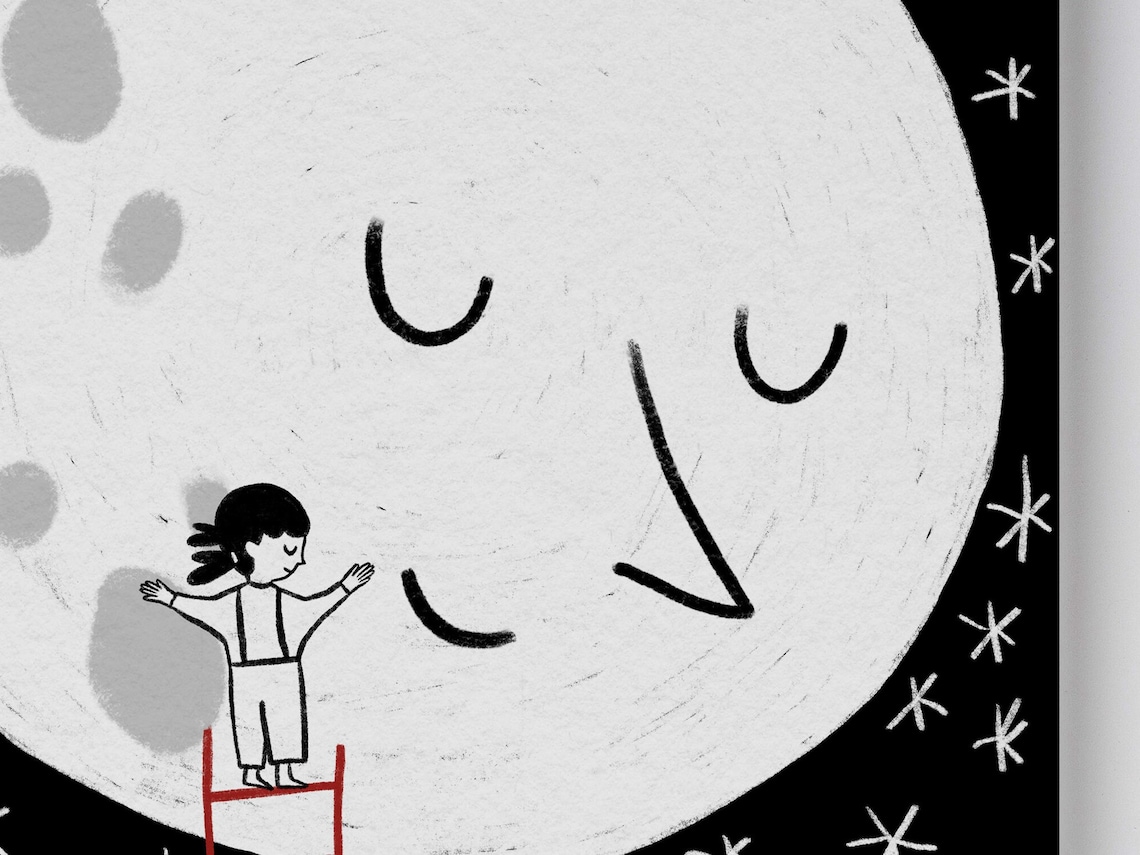 Child Hugging Moon Poster Inspiring Imagination and Love for Universe ...