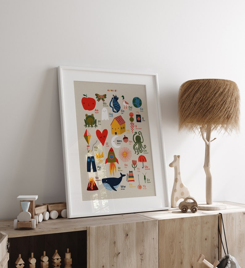 Hand-illustrated Educational Alphabet Wall Art for Nurseries ...