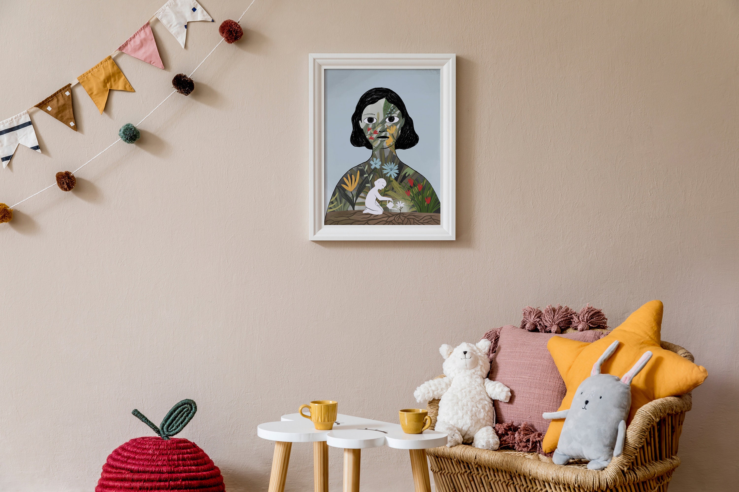 Inner Child Illustration Neutral Wall Art, Nature Illustration, Love ...