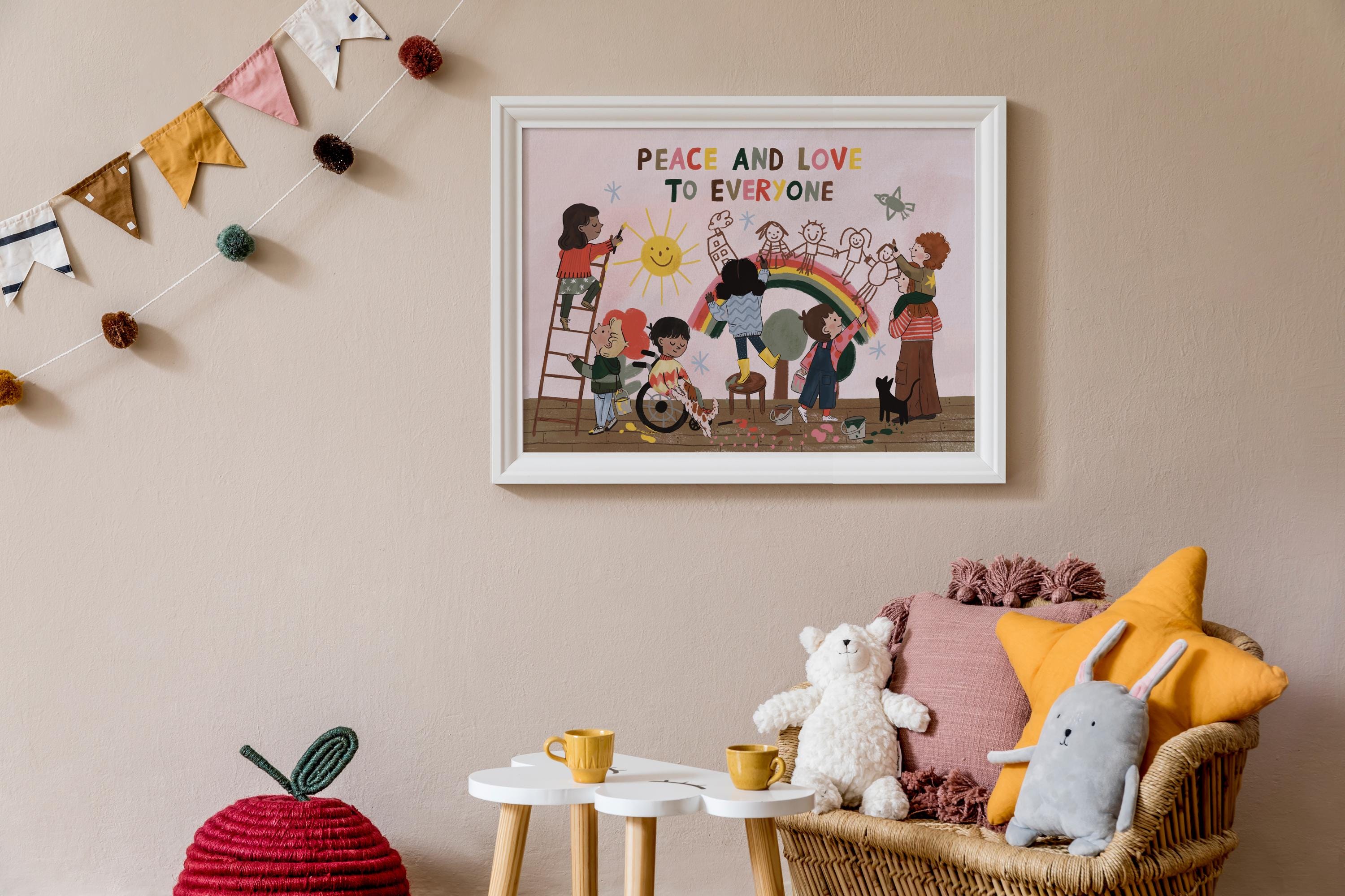 Peace and Love Mural Print: Inclusive Kids Wall Art - Etsy