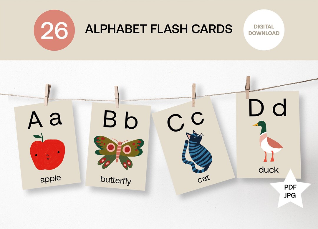Hand-illustrated Alphabet Flash Cards: Montessori Nursery Decor ...