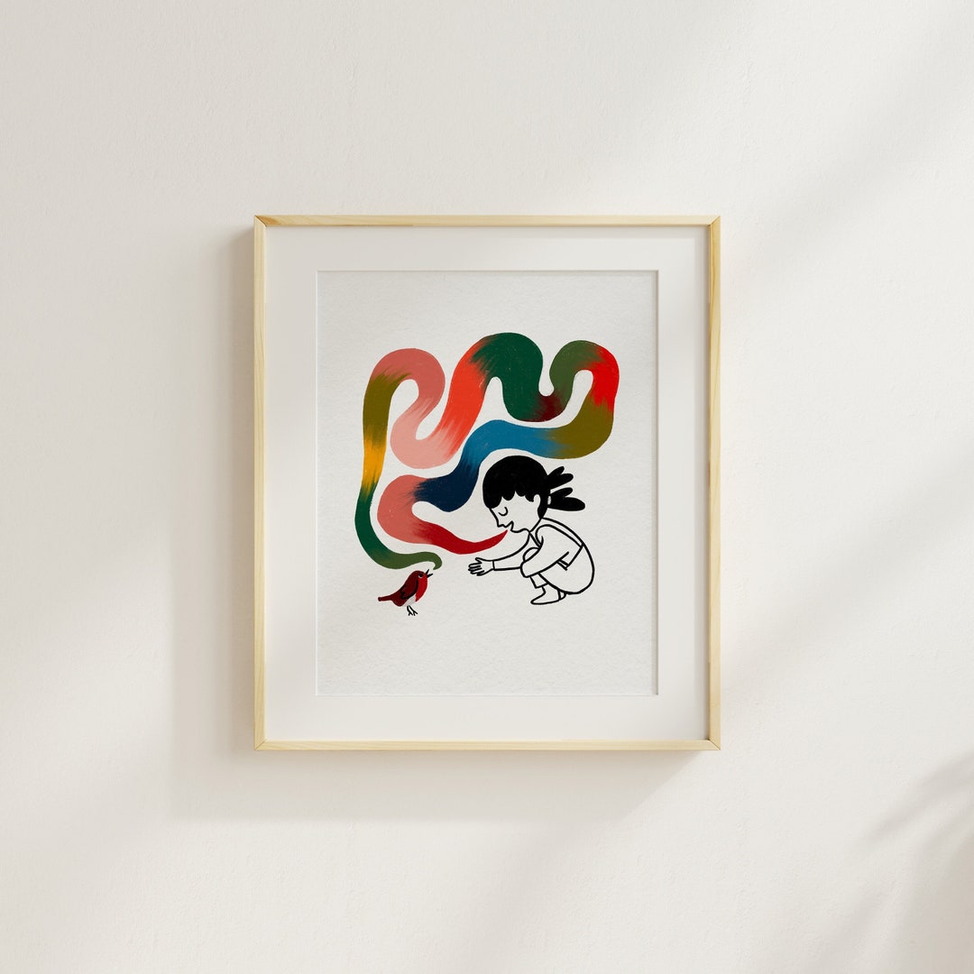 Robin and Child Art Print: Montessori Kids Room Decor - Etsy